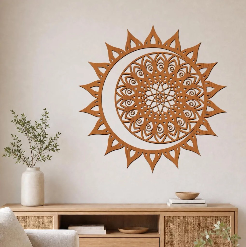 dřevo života Dřevěná Solární mandala na zeď Zvolte barvu dekoru: Ořech, Zvolte rozměr Ø (cm): 60