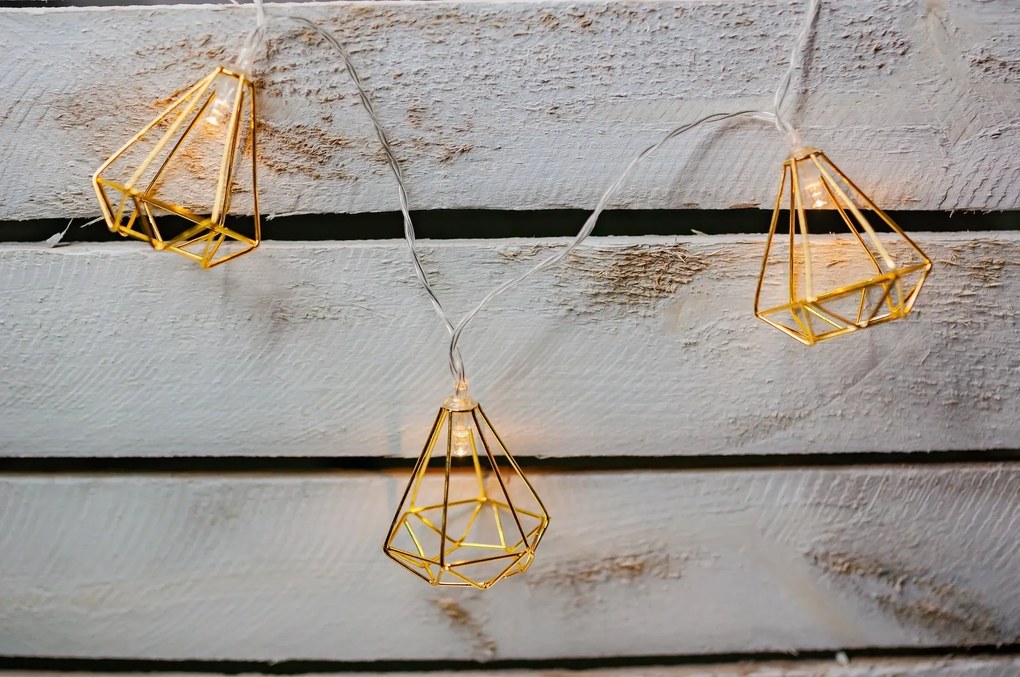 LED světelný řetěz Diamond, 1,6 m, zlatá