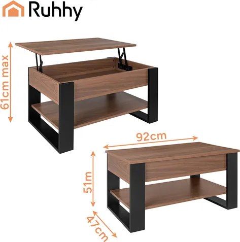Konferenční stolek Ruhhy 92 x 51 cm se zvedací deskou, úložným prostorem a policí