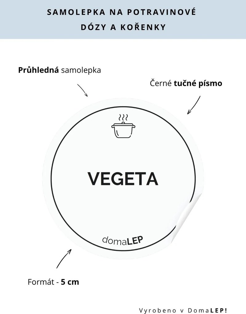 Samolepka na kořenky VEGETA průhledná 5 cm tučné písmo