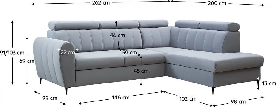 Tempo Kondela Rozkládací sedací souprava, světle šedá, pravá, KORIO L