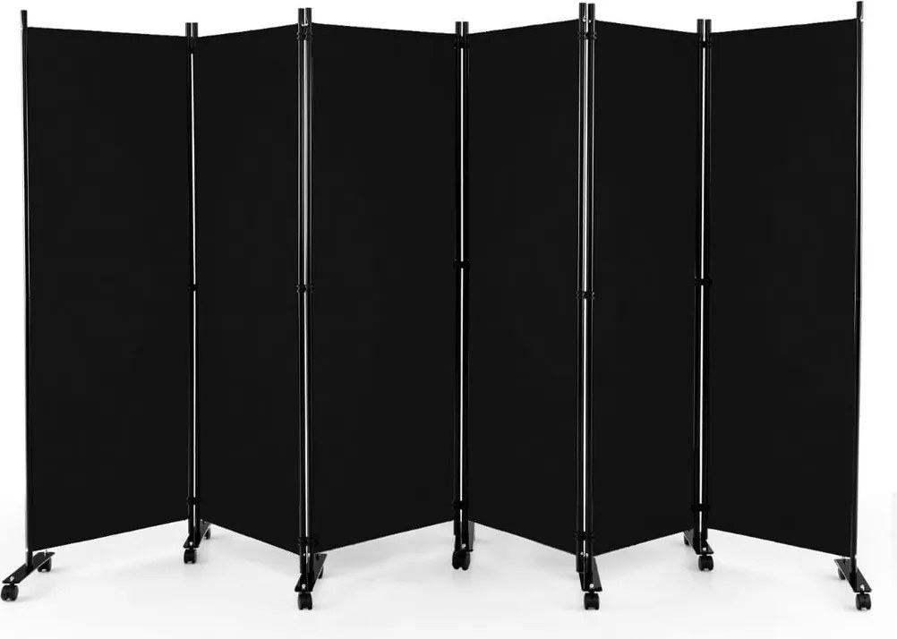Costway Šestidílný skládací paraván na kolečkách 172 cm, černý