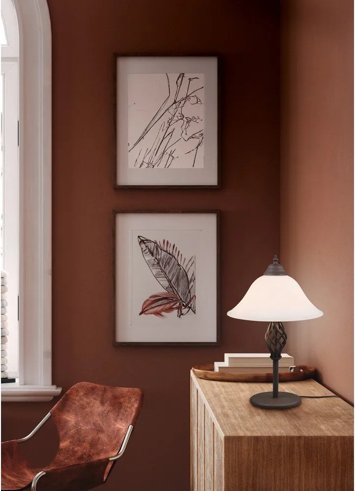 Tmavě hnědá stolní lampa se skleněným stínidlem (výška 50 cm) Rustica – Trio