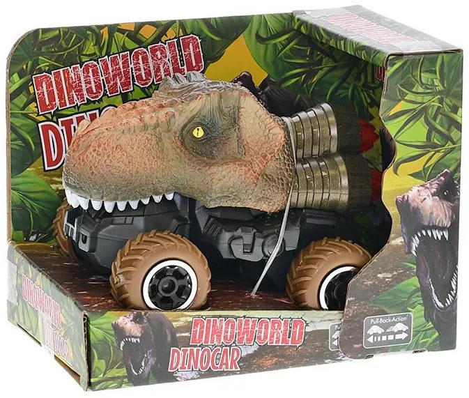 Dinoworld auto/dinosaurus 12,5 cm na zpětný chod Hnědé