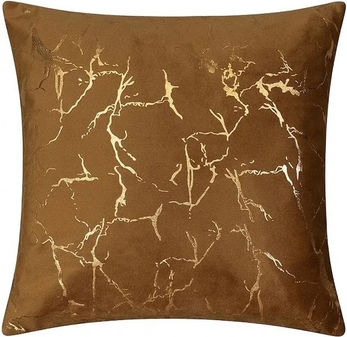 Sametový povlak na polštář Mramorový vzor – hnědý 40 × 40 cm