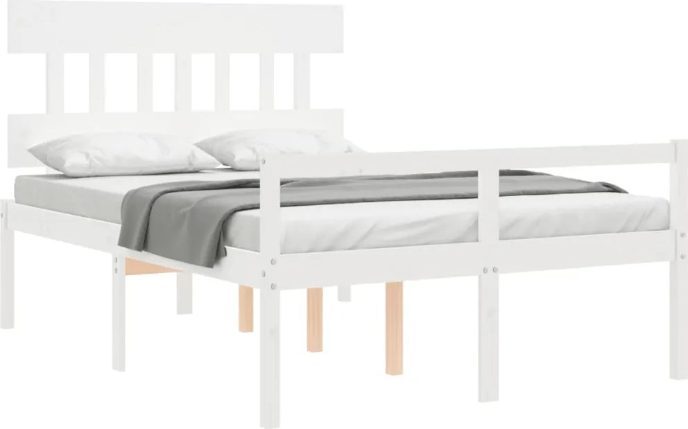 Postel s čelem pro seniory bílý 140x190 cm masivní dřevo 3195397