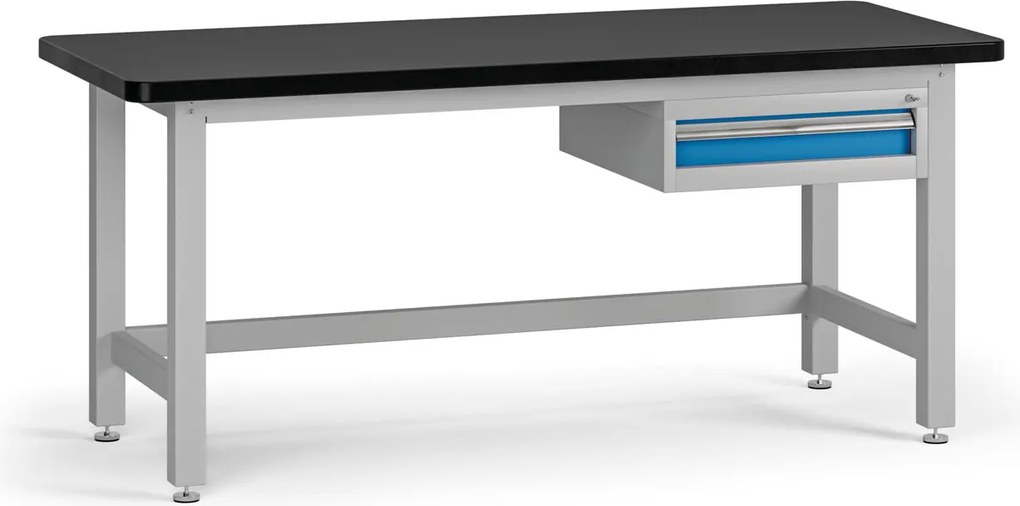 Profesionální dílenský stůl G4, 1 zásuvka, deska MDF + PVC, 1800 x 750 x 800 mm, modrá