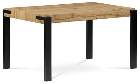 Jídelní stůl 140x88x76, deska MDF dekor divoký dub tloušťka 100mm, kov černý mat