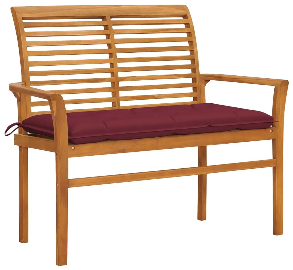 vidaXL Zahradní lavice s vínovou poduškou 112 cm masivní teak