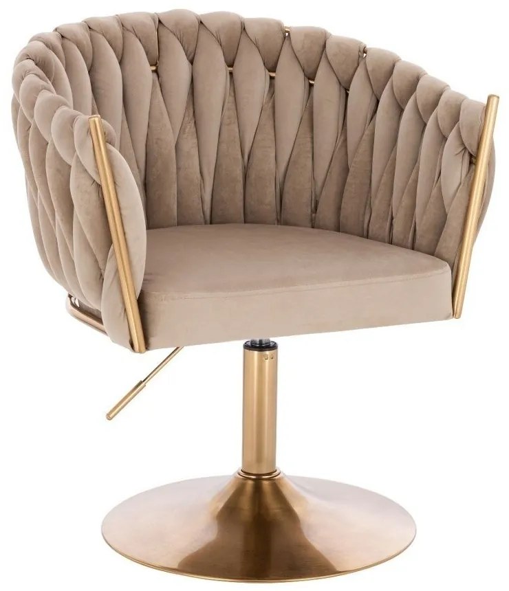 LuxuryForm DESIGN Otočná židle NORDEN VELUR na zlatém talíři - latte