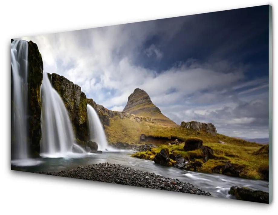Obraz na skle Vodopád Hory Krajina 100x50 cm