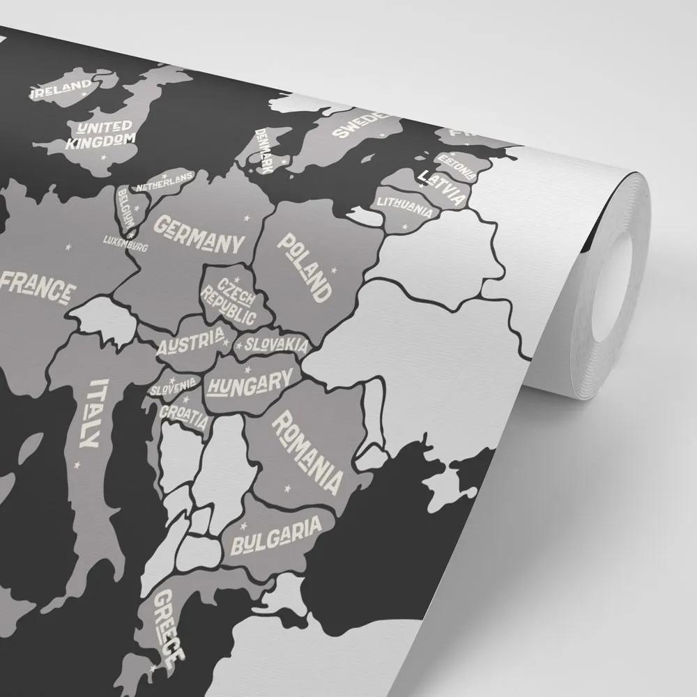 Samolepící tapeta černobílá mapa s názvy zemí EU