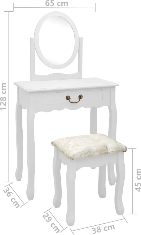 vidaXL Toaletní stolek se stoličkou 65x36x128 cm pavlovnia MDF [289330] Barva: Bílá