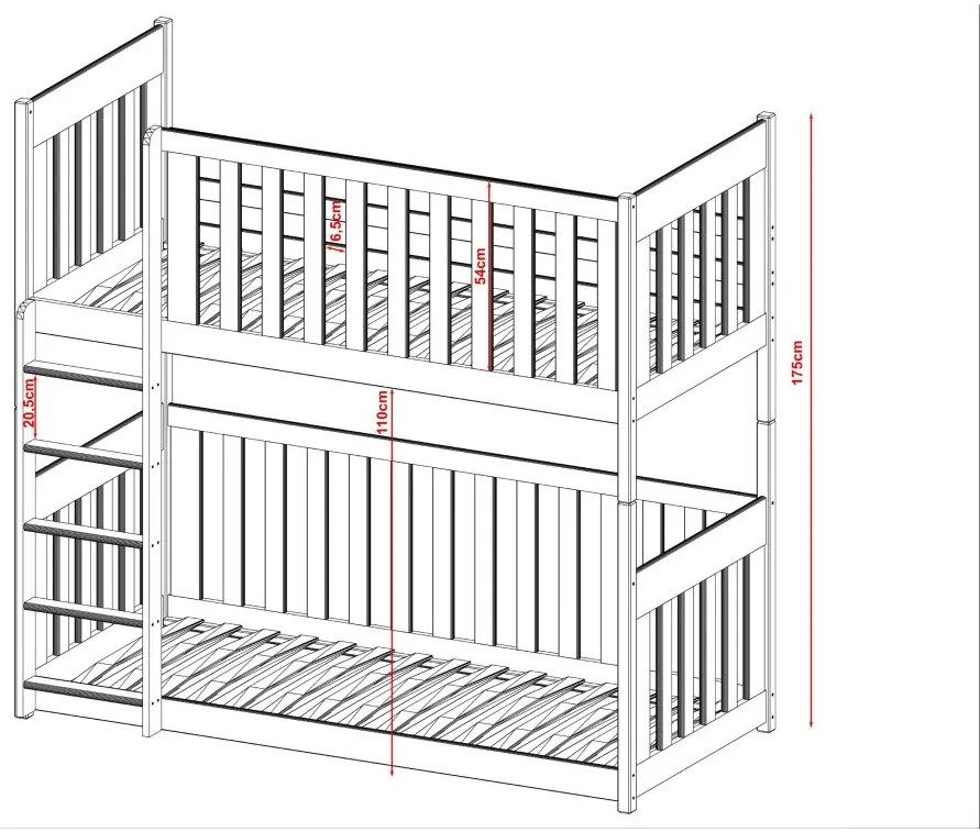 Legno Dětská patrová postel Karel šedá Rozměr (cm): 90x200