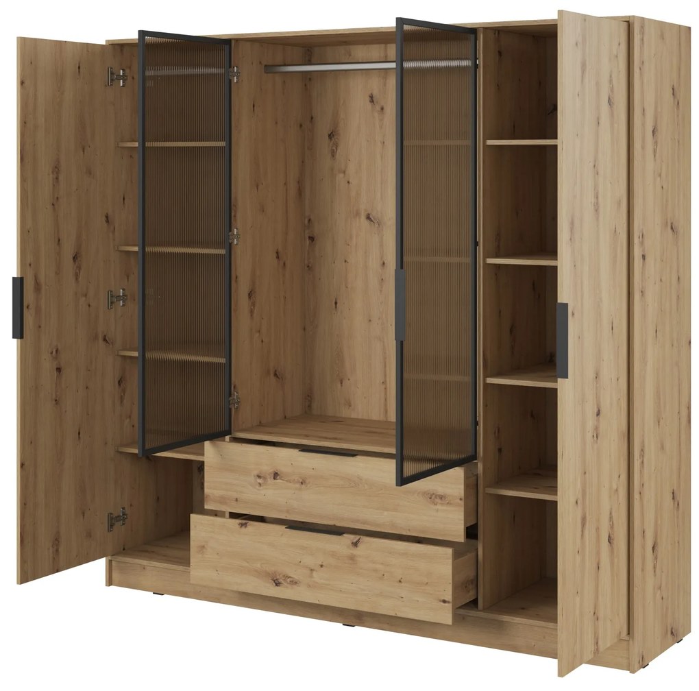 Šatní skříň Kelly 4D RM s tyčí 206 cm dub artisan