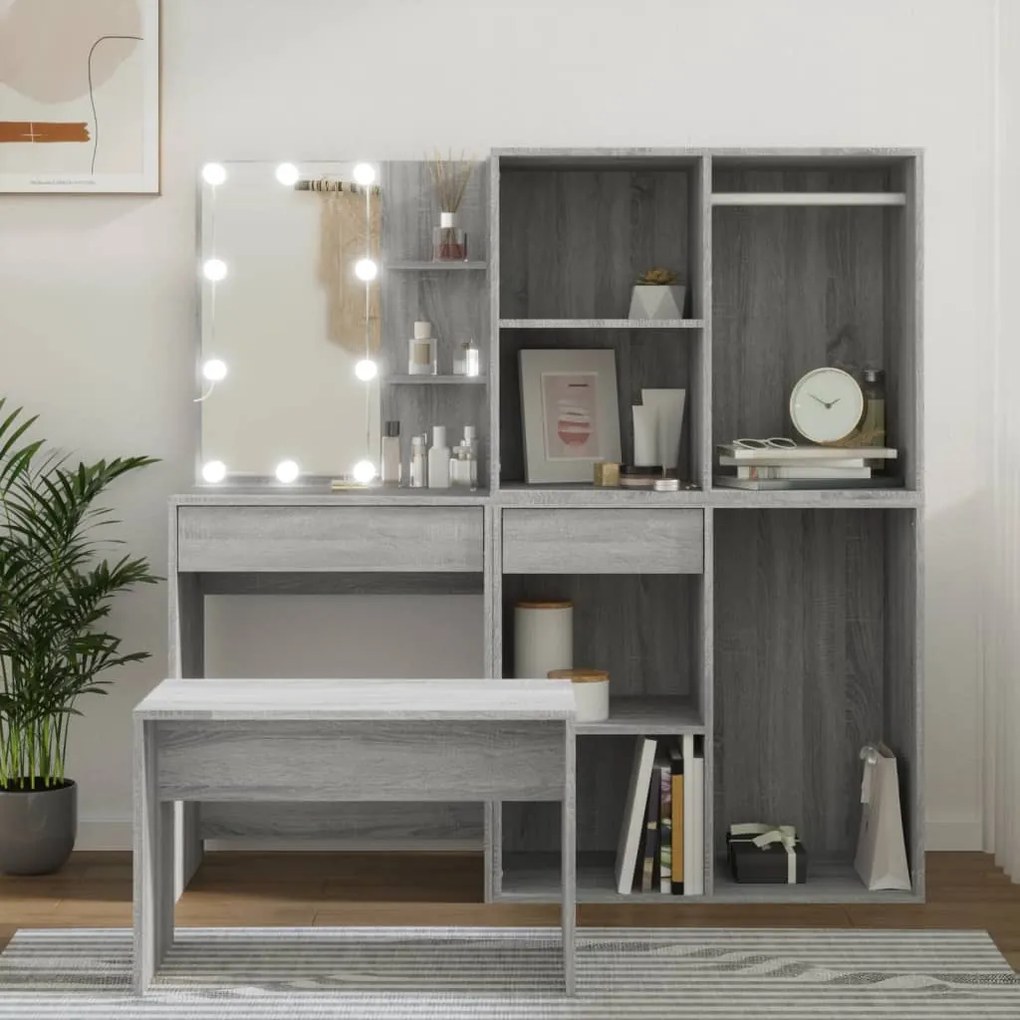 Toaletní Stolek Sada S Led Šedý Sonoma Kompozitní Dřevo