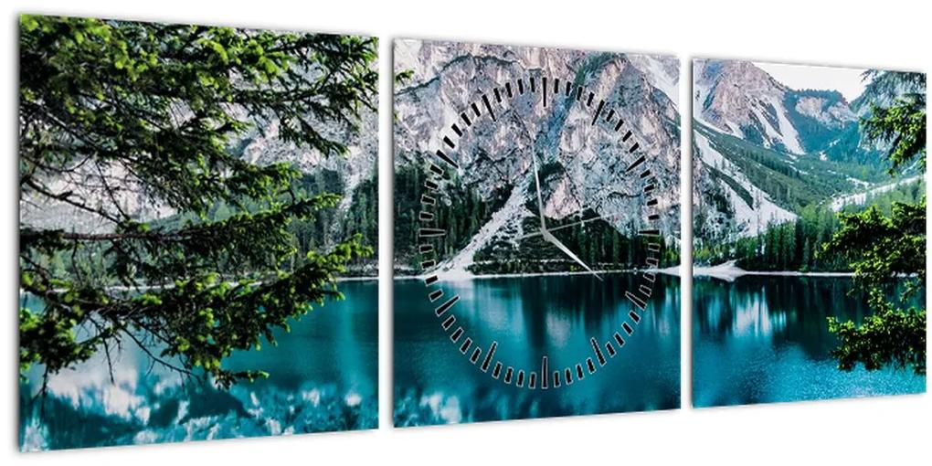 Obraz Jezera v Alpách (s hodinami) (90x30 cm)