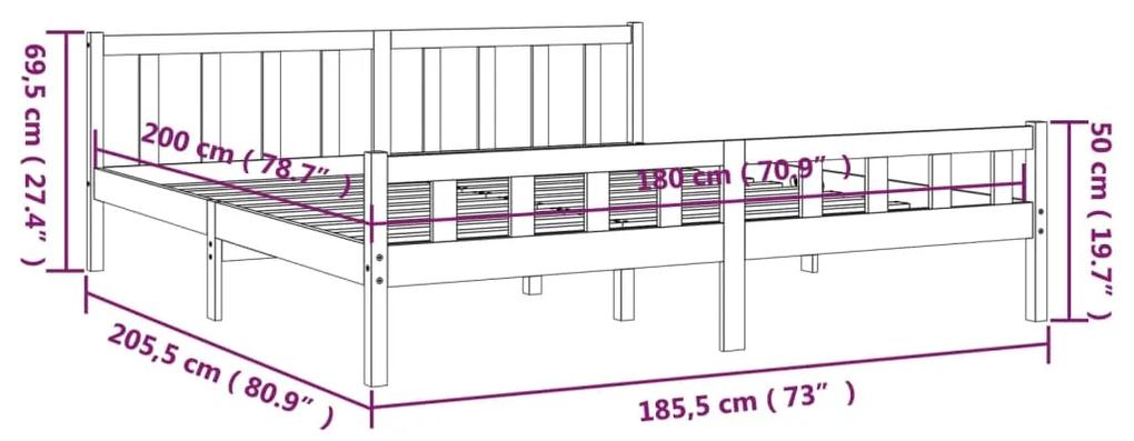 Rám postele šedý masivní dřevo 180 x 200 cm Super King,  810696