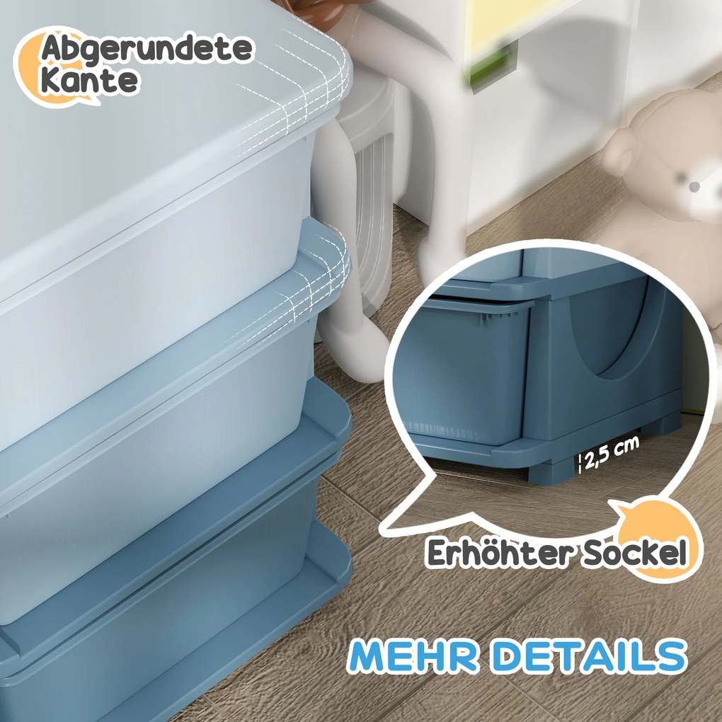 HOMCOM komoda s 9 zásuvkami pro děti – organizér na hračky, modrá, 113 x 37 x 56,5 cm – pro děti 3–6 let