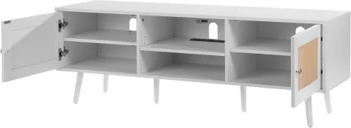 Ratanový TV stojan pro 165,1 cm TV Boho TV stojan s vestavěnou zásuvkou bílá