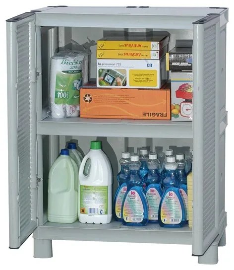 Plastová skříň policová, nízká, 700 x 390 x 920 mm, šedá