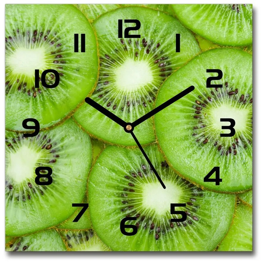 Wallmuralia Skleněné nástěnné hodiny čtverec Kiwi 30x30 cm