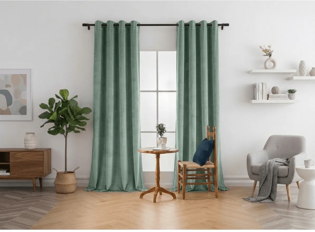 Zatemňovací závěs DREAM VELVET 140x250 cm, šalvějově zelený Zavěšení: Řasící páska