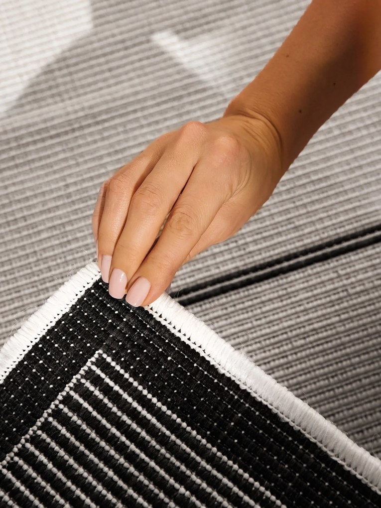 NORTHRUGS, Kusový koberec Duet Bowen 106244 Black/White - na ven i na doma, 200x290, černobílá, chodba / předsíň