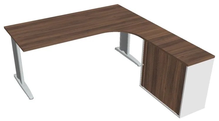 Sestava stolu a skříně levá 180 cm - Hobis Flex FE 1800 HR L Dekor stolové desky: ořech, Barva nohou: Stříbrná