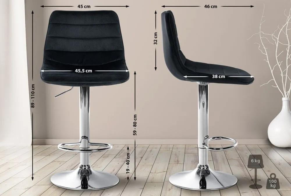 Bhm germany Barová židle Lex, samet, chromová podnož / černá