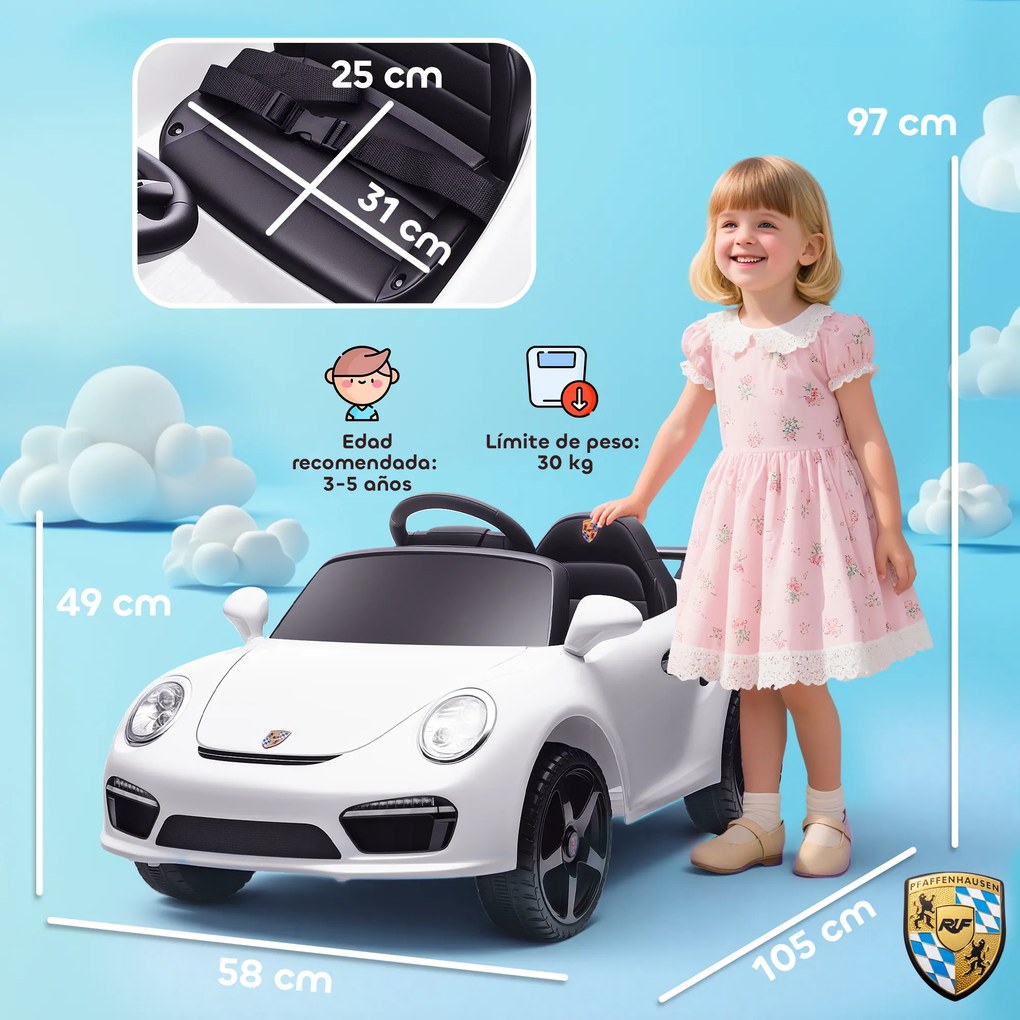 AIYAPLAY elektrické policejní auto pro děti s dálkovým ovládáním, dvojitý motor, siréna, pomocná kolečka, hudba a světla, bílé