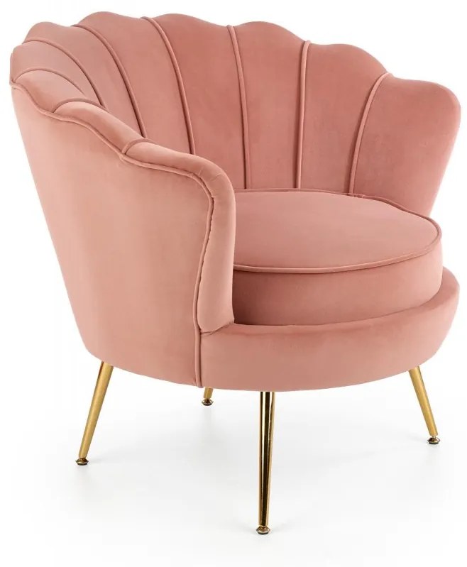 Designové křeslo AMORINITO — kov, látka, zlatá / růžová