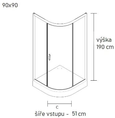 Aplomo Stylio One čtvrtkruhový sprchový kout, black Rozměr koutu: 90x90cm