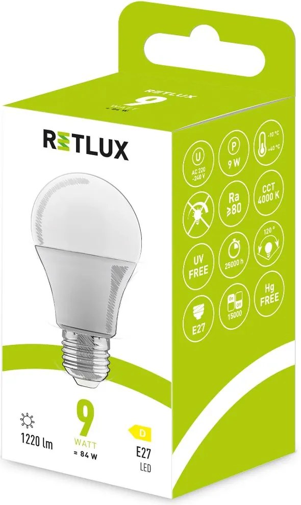 Retlux RLL 604 A60 E27 bulb 9W CW D