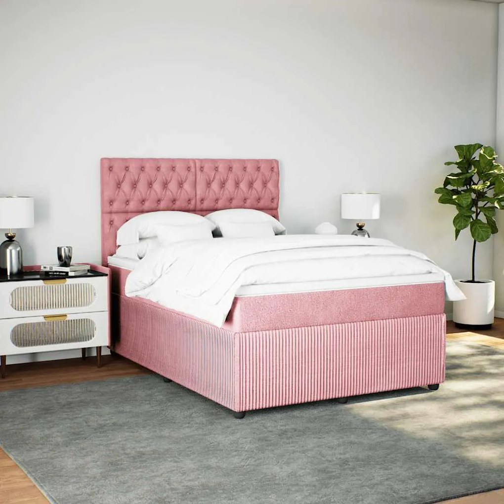 Box spring postel s matrací růžová 140x200 cm samet 3294669