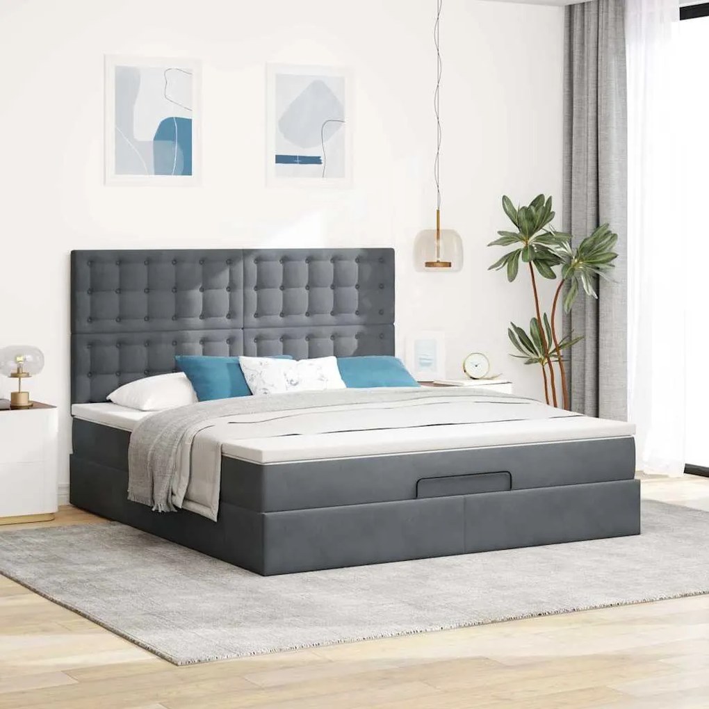 Osmanský rám postele s matracíes tmavě šedá 180x200cm samet 3314481