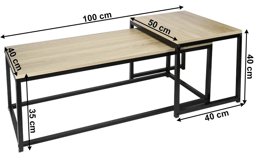 Set 2 konferenčních stolků KASTLER new TYP 2 MDF dub sonoma, kov černý lak