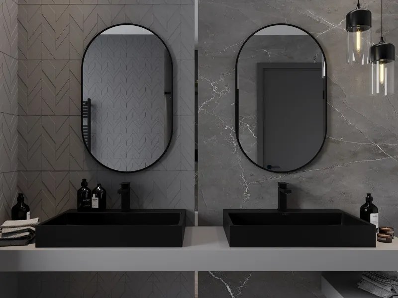 Mexen Loft, oválné koupelnové zrcadlo 90 x 55 cm, barva rámu černá matná, 9851-090-055-000-70