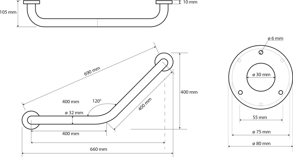 Sapho Sapho, Madlo 120° 400/400mm, nerez, XH501