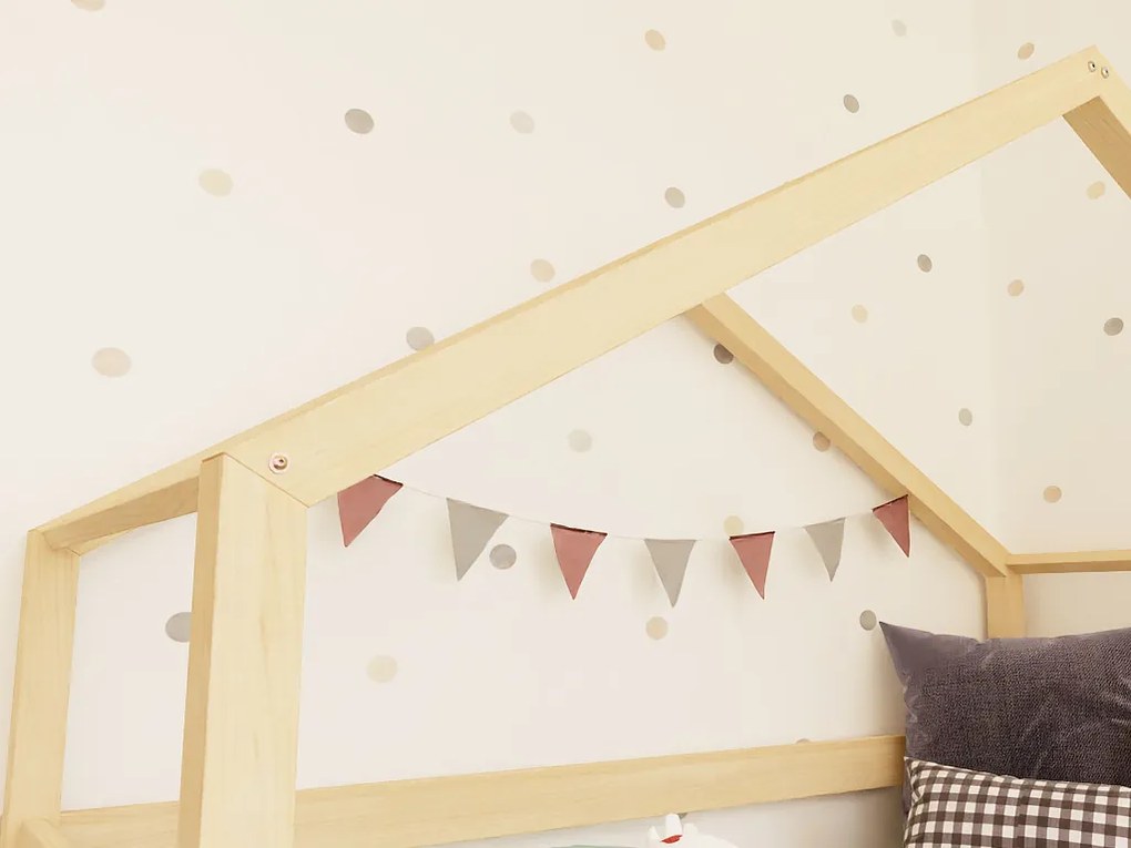 Benlemi Dětská postel domeček LUCKY se zábranou Zvolte barvu: Pastelově růžová, Zvolte rozměr: 70x160 cm, Zvolte zábranu: S otevřeným vstupem