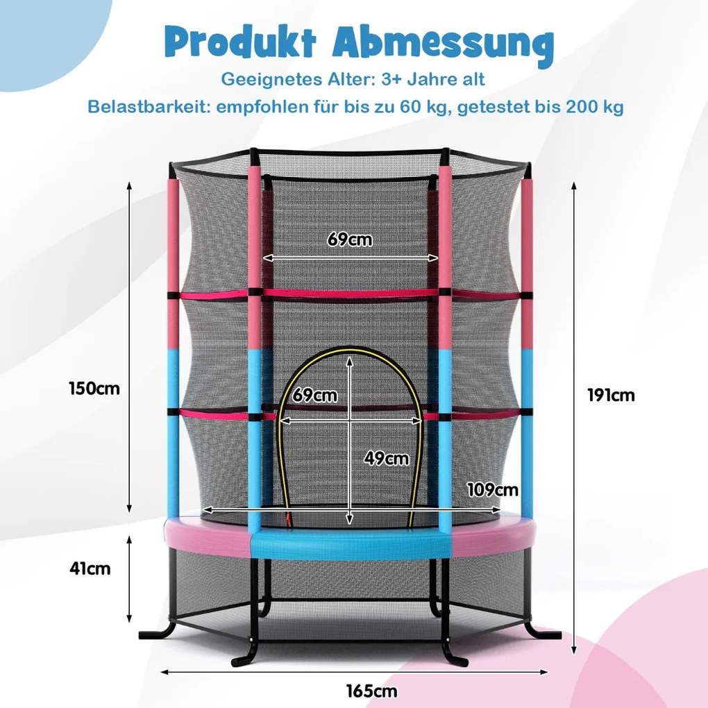 Costway Zahradní trampolína Ø165 cm s ochrannou sítí trampolína pojme až 135 KG