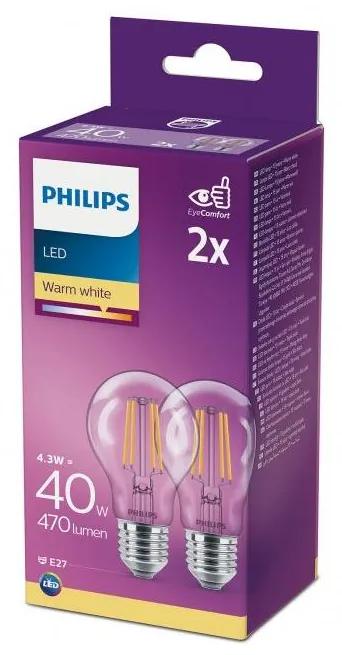 Philips | SADA 2x LED Žárovka VINTAGE Philips A60 E27/4,3W/230V 2700K | P5415