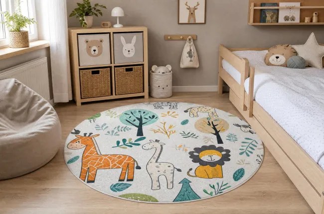 Dětský koberec protiskluzový BAMBINO 61570 krémový / zelený kruh