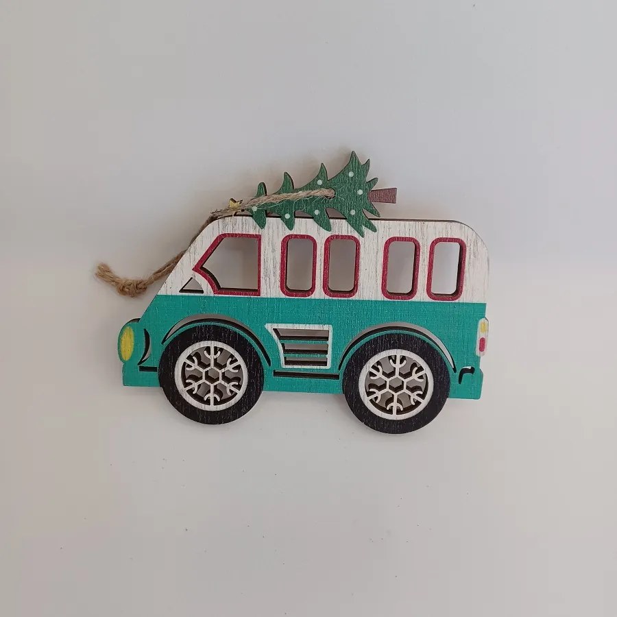 Dřevěná vánoční ozdoba autobus 12 × 9,5 cm, k zavěšení