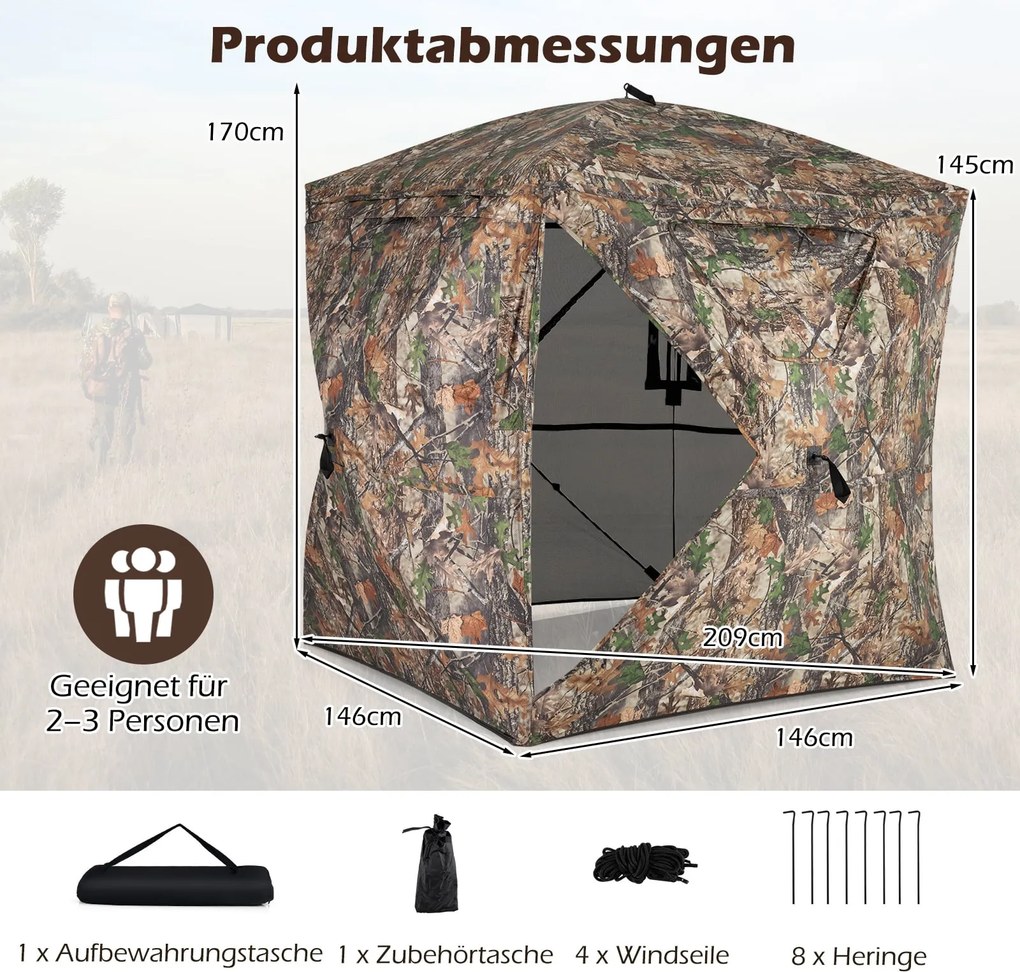 Costway 270° průhledný maskovací stan výsuvný vyrobený z robustního Oxfordu