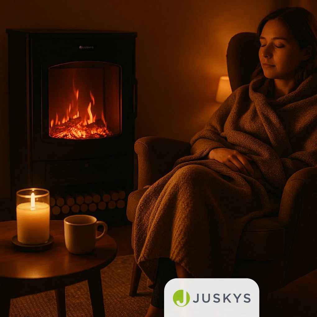 Juskys Elektrická krbová kamna 1 800 W s efektem plamene