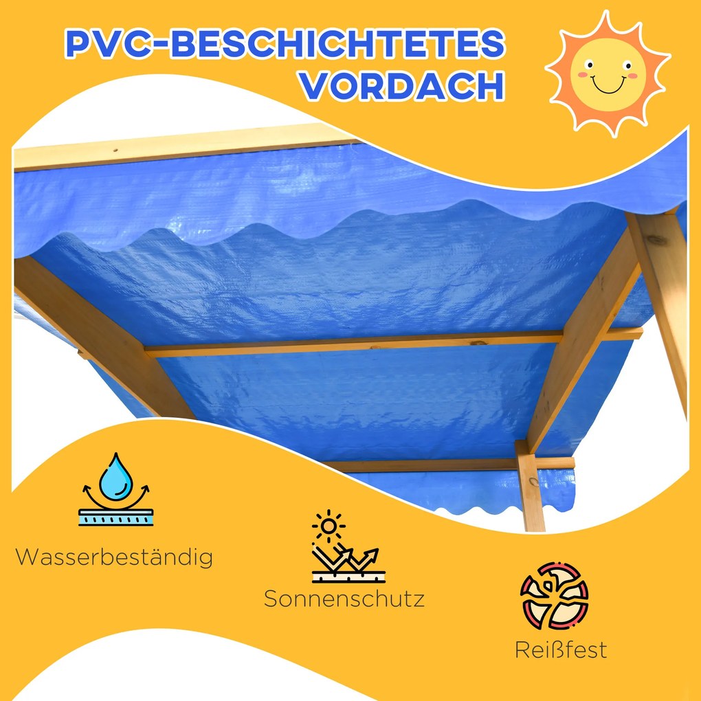 Pískoviště Outsunny bez podstavce, výškově nastavitelné, 107,5 x 107,5 x 110 cm, pískoviště se stříškou, pískoviště s krytem, přírodní