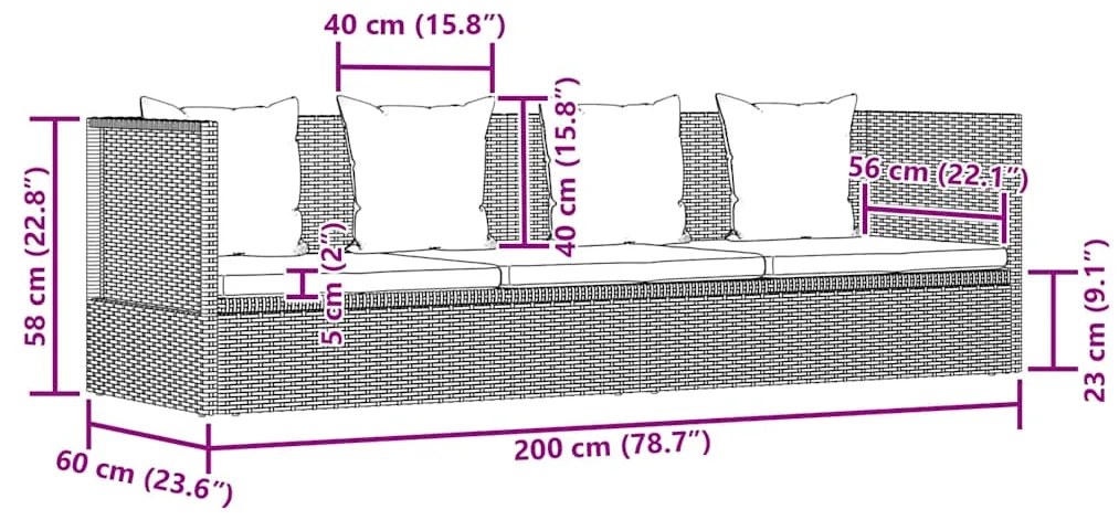 vidaXL Marketos Zahradní postel šedá 200 x 60 cm polyratan