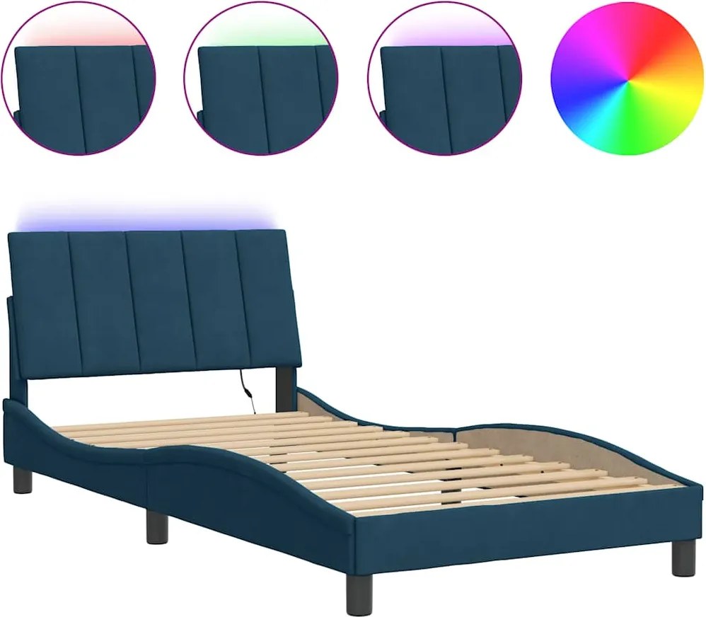 Rám postele s LED osvětlením bez matrace Hanko modrý 100 x 200 cm samet 3213767