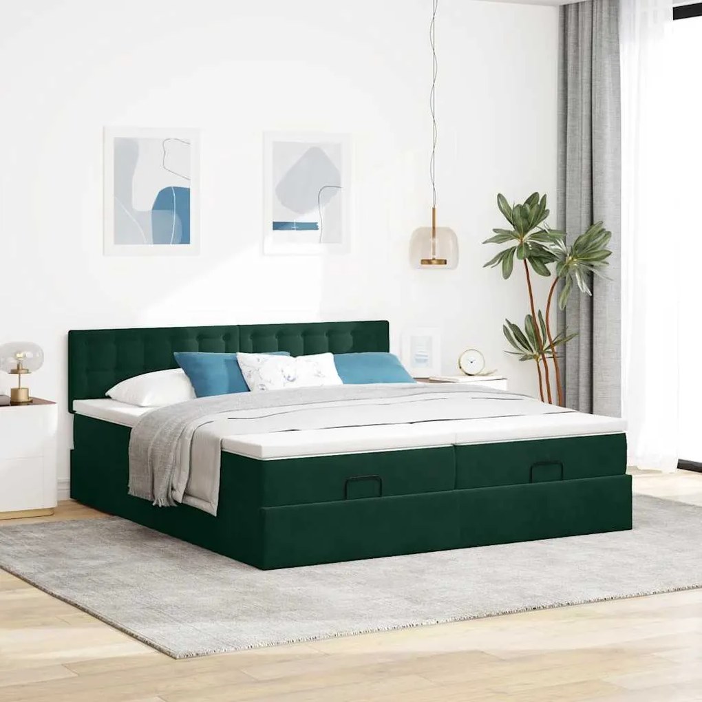 Osmanský rám postele s matrací tmavě zelená 200x200cm samet 3312119